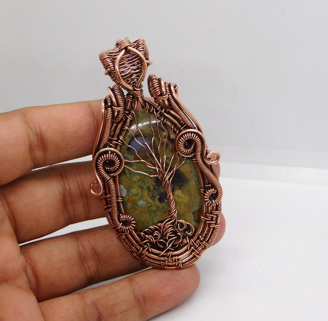 Rainforest Rhyolite Tree of Life Gemstone Pendant Copper Wire Wrapped ...
