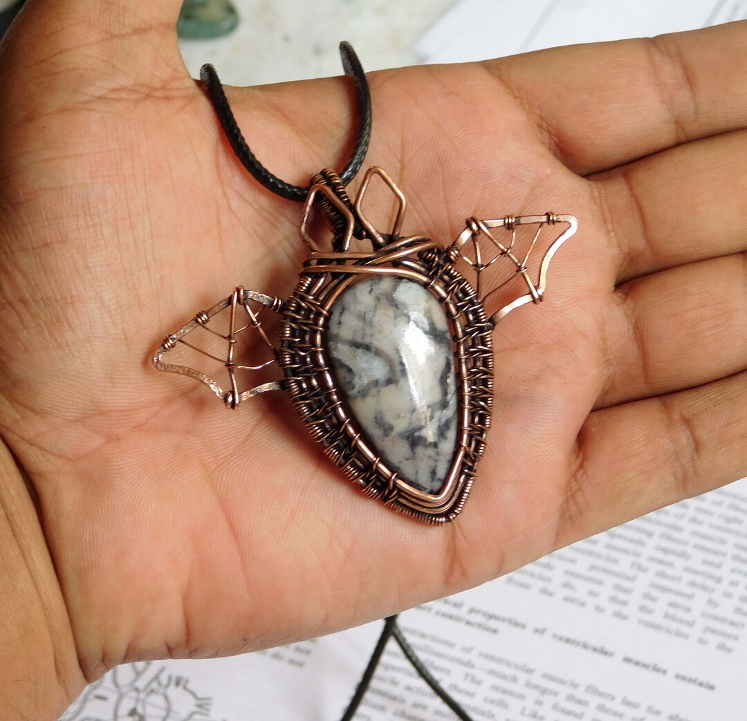 Wave Jasper Bat Pendant Copper Wire Wrapped Pendants Rainbow Moonstone ...