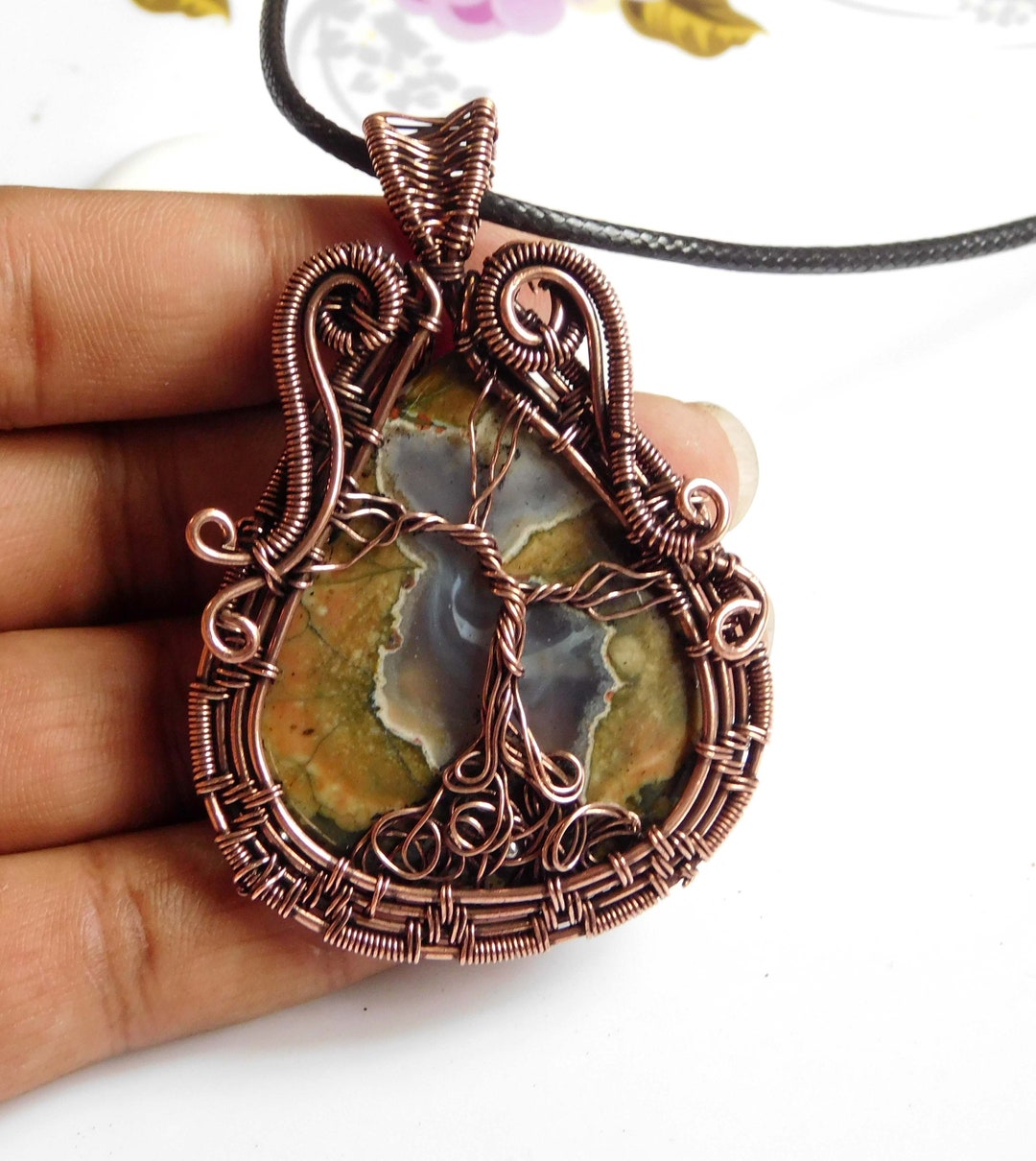 Rainforest Rhyolite Copper Pendant Copper Wire Wrapped Pendant - Etsy