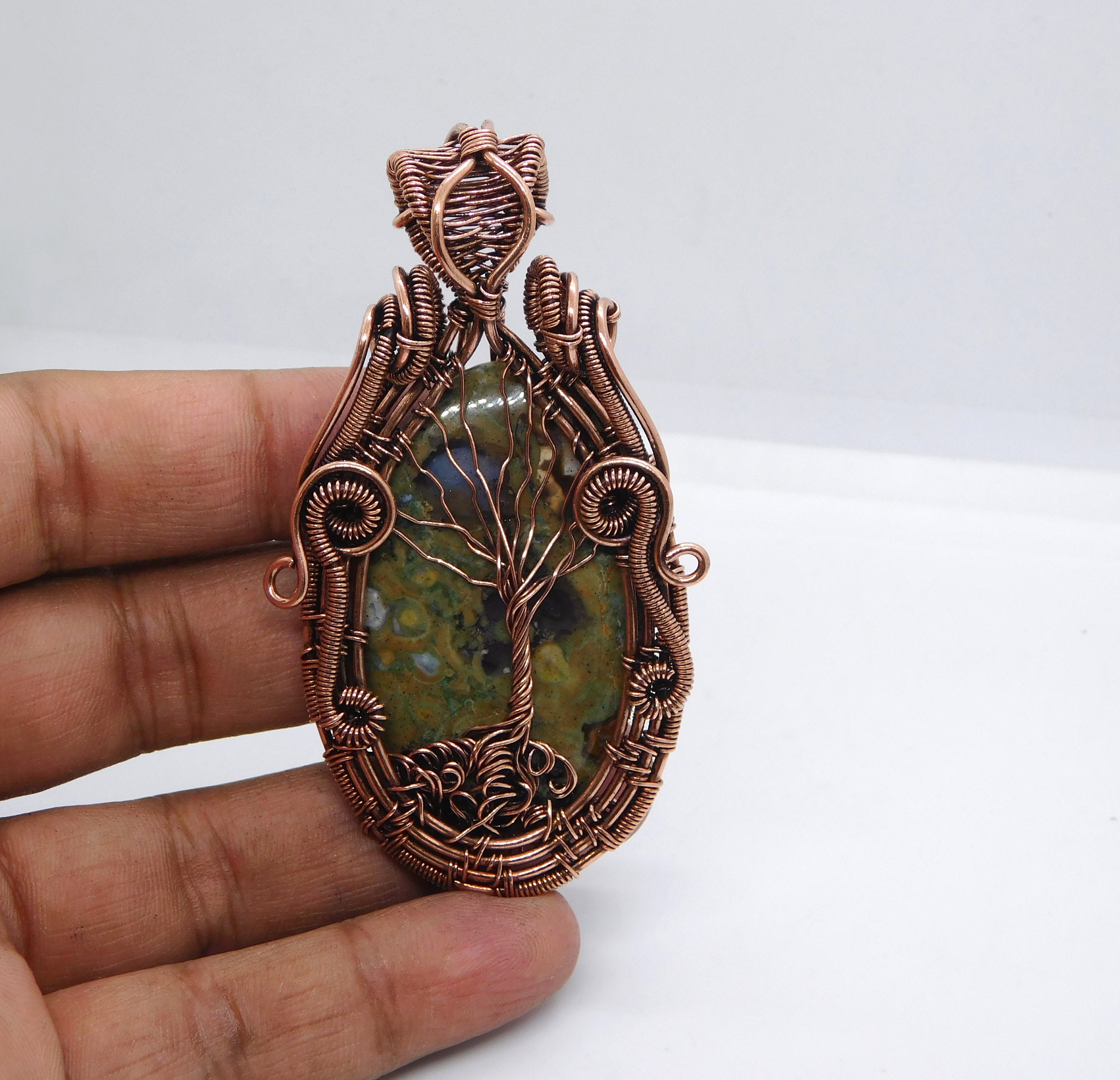 Rainforest Rhyolite Tree of Life Gemstone Pendant Copper Wire Wrapped ...