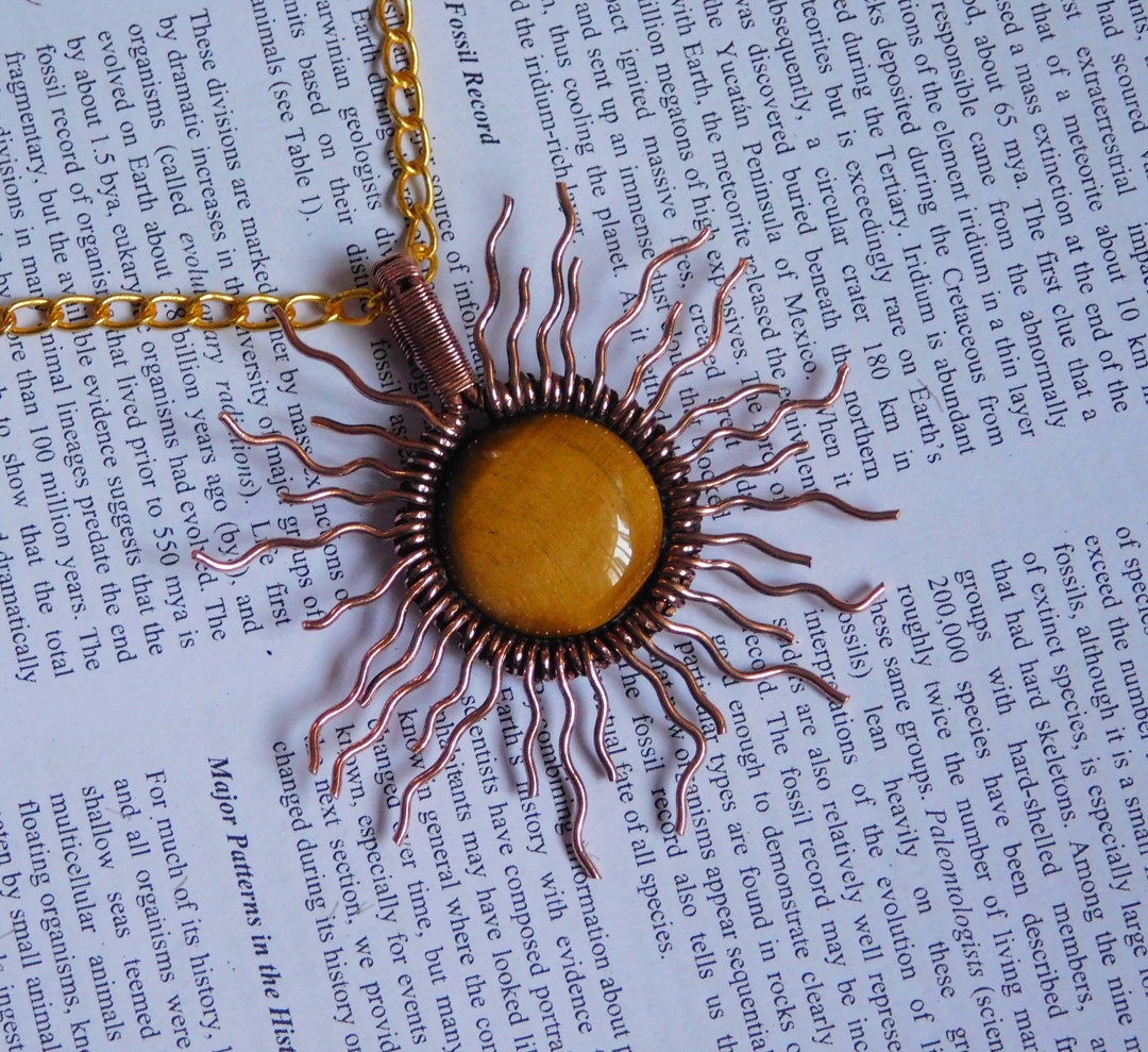 Beautiful Tiger Eye Sun Rays Gemstone Copper Wire Wrapped Pendant, Fine ...