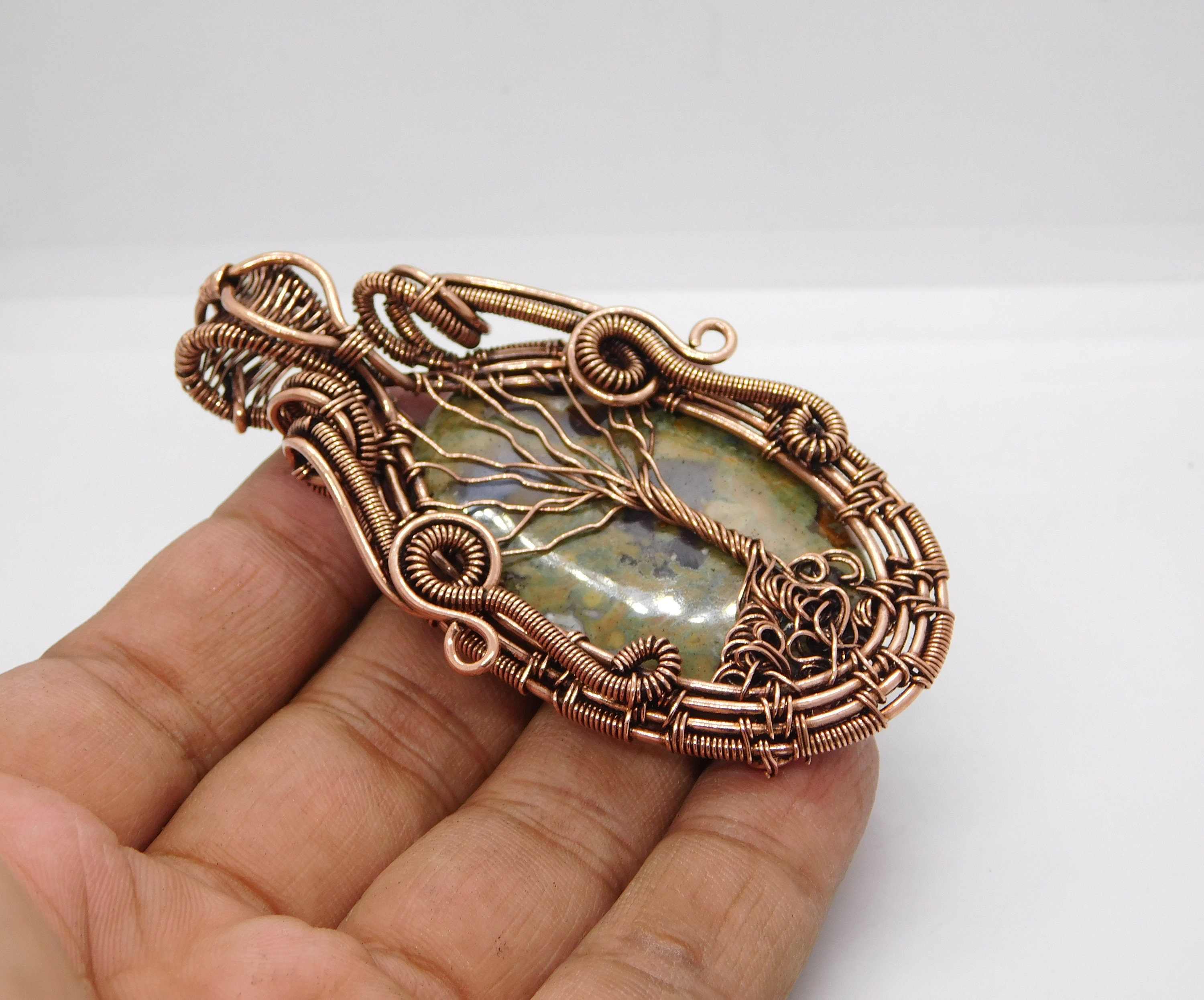 Rainforest Rhyolite Tree of Life Gemstone Pendant Copper Wire Wrapped ...