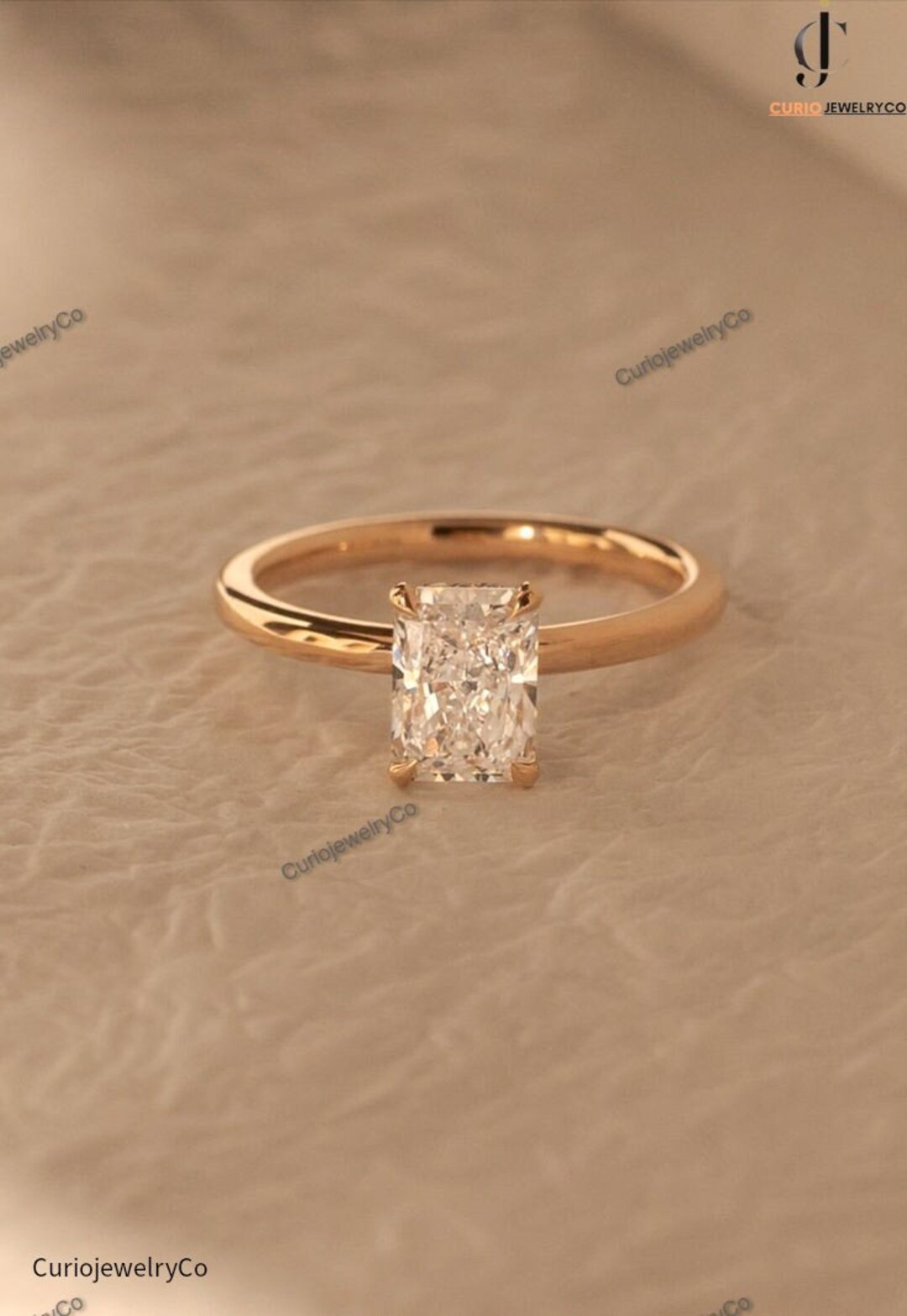 Radiant Cut Engagement Ring Emerald Cut Art Deco Diamond Simulant Ring ...