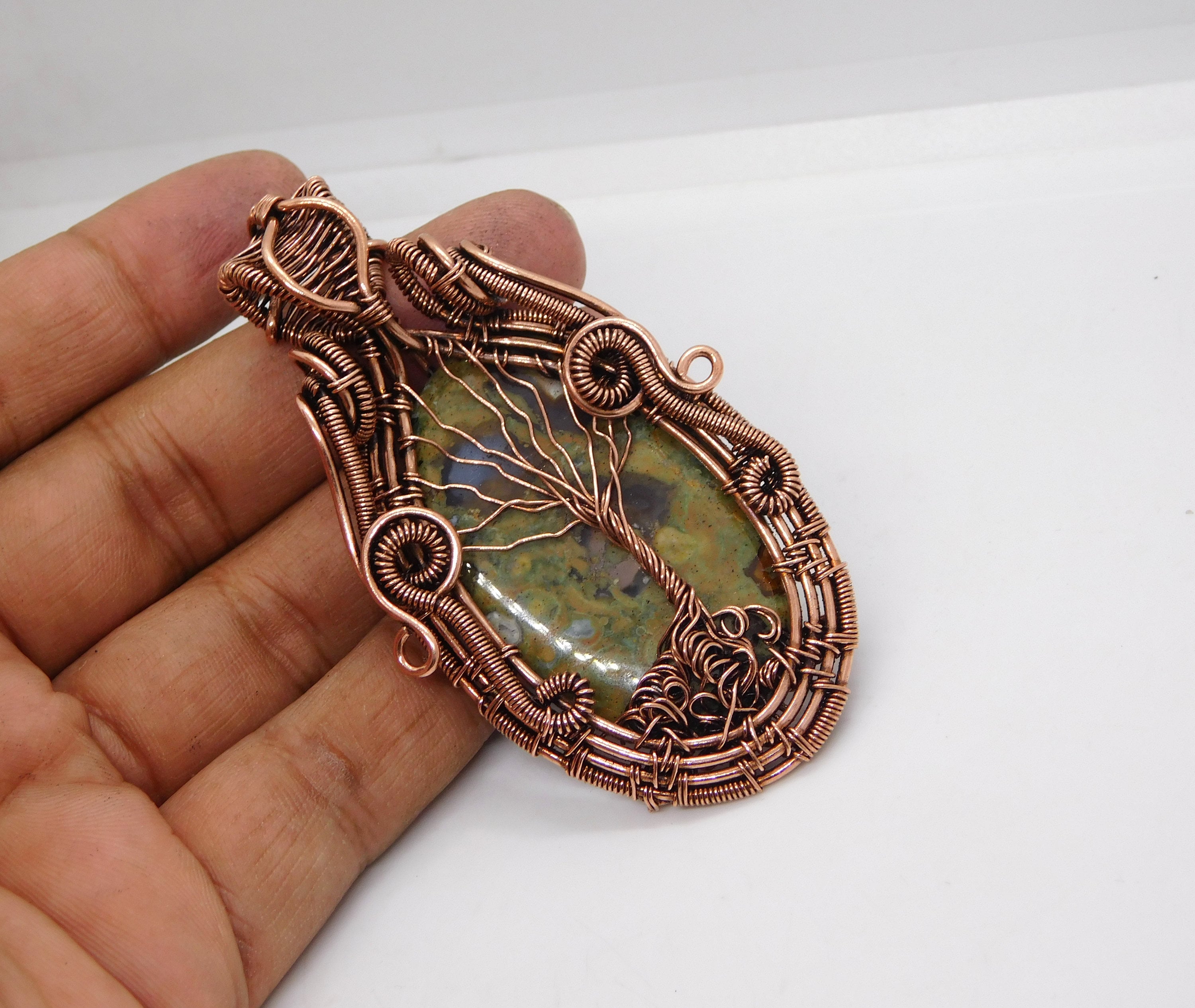 Rainforest Rhyolite Tree of Life Gemstone Pendant Copper Wire Wrapped ...