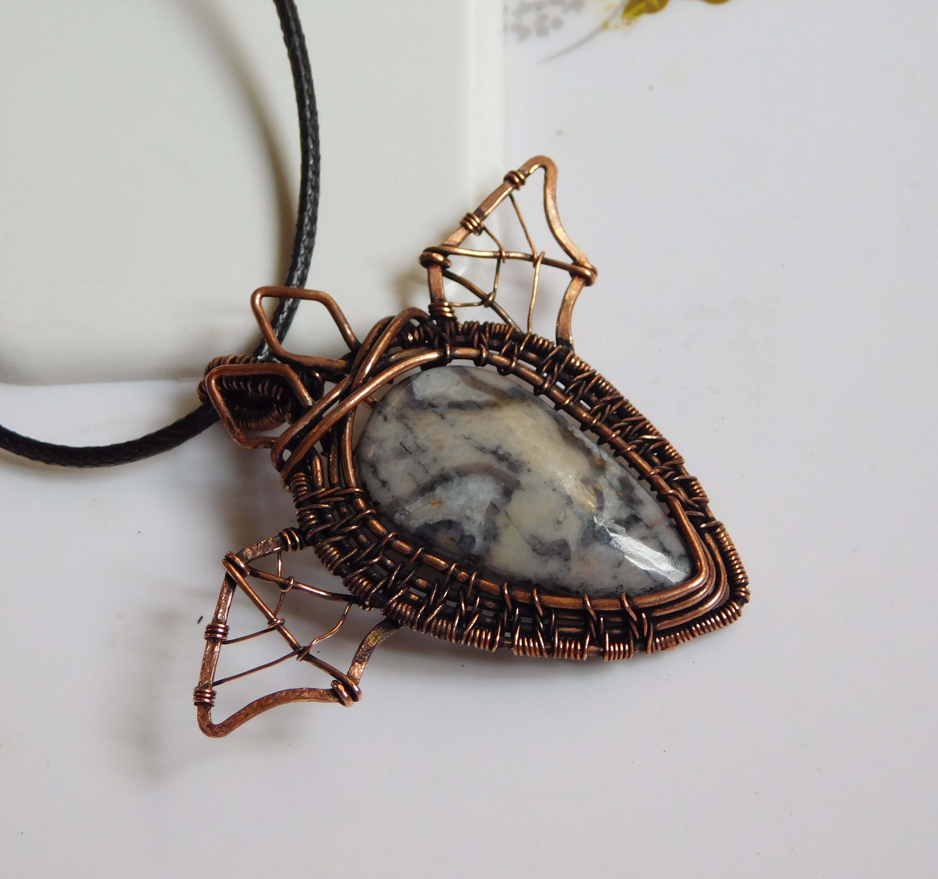 Wave Jasper Bat Pendant Copper Wire Wrapped Pendants Rainbow Moonstone ...