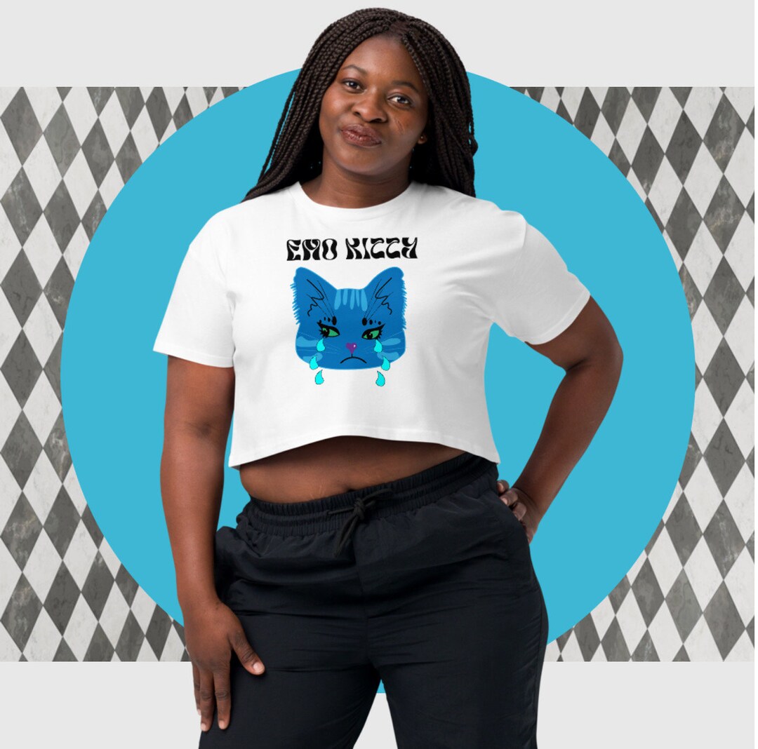 Emo Sad Crying Cat Y2K Crop Tee - Etsy