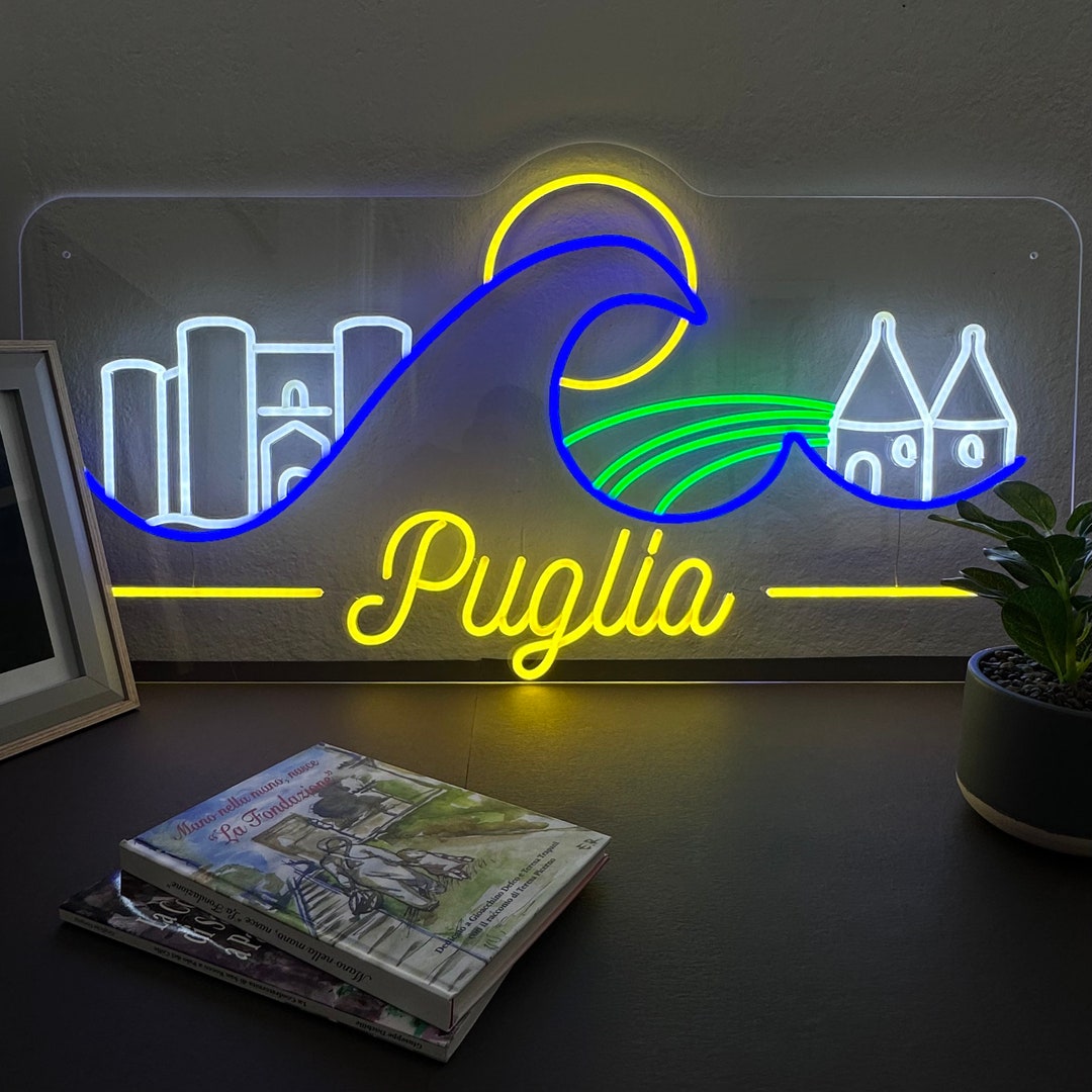 Neon Sign Drawing Puglia L Neon Sign Puglia Neon Sign LED Neon Sign - Etsy