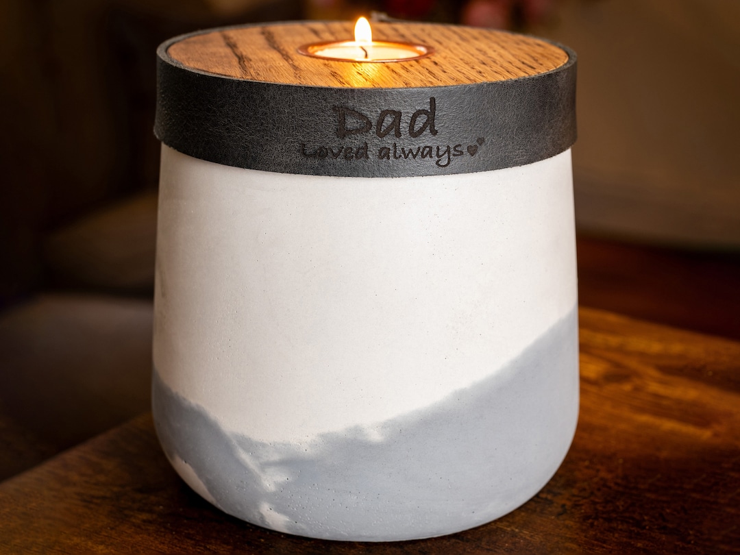 Handmade White & Grey Concrete Human Urn, Smoke Grey Leather ...