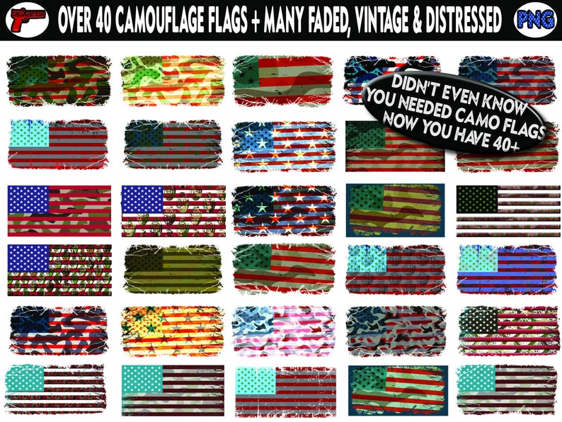 Military Camo US Flag PNG Bundle, Army, Navy, Marine American Flag ...