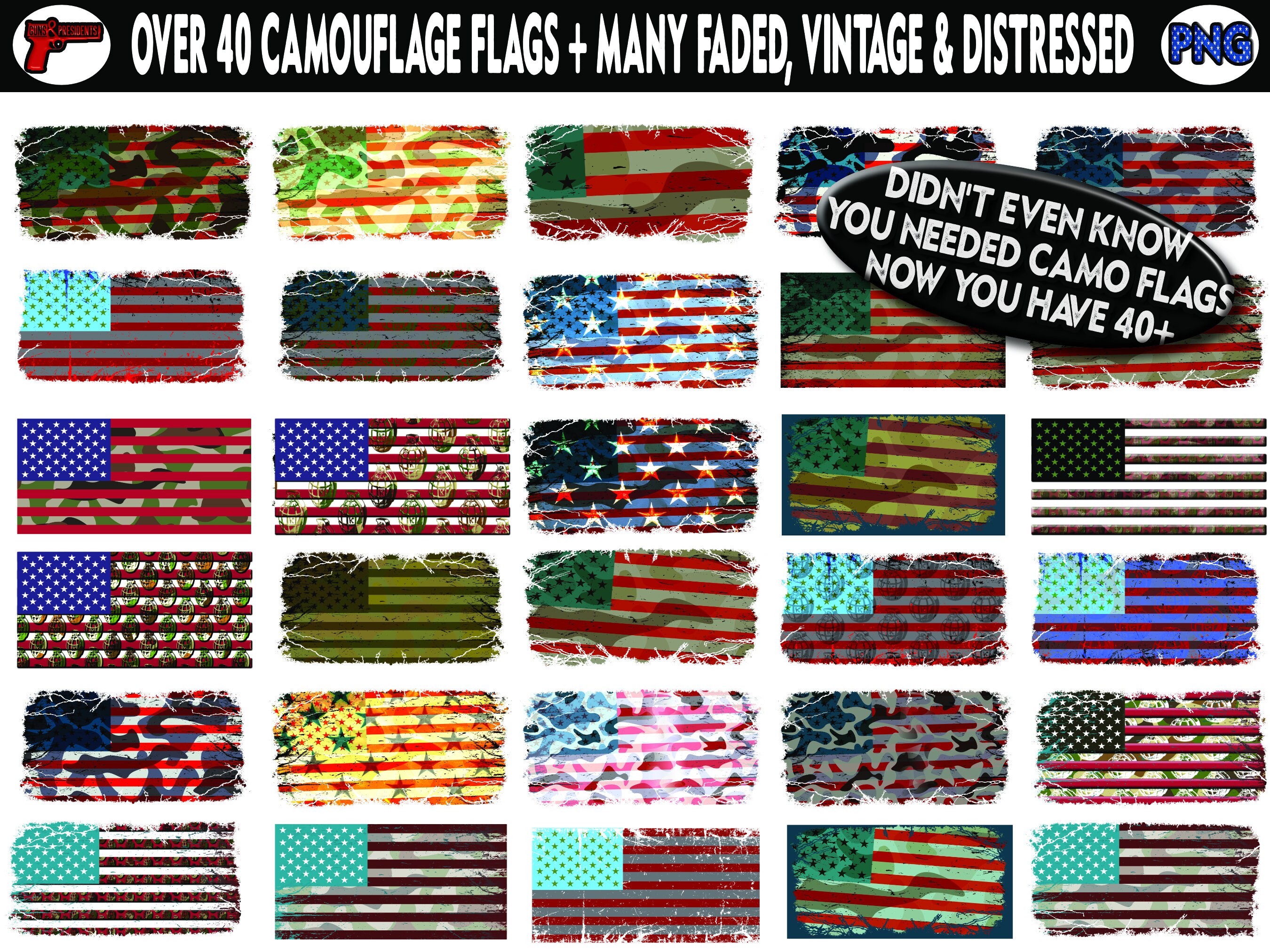Military Camo US Flag PNG Bundle, Army, Navy, Marine American Flag ...