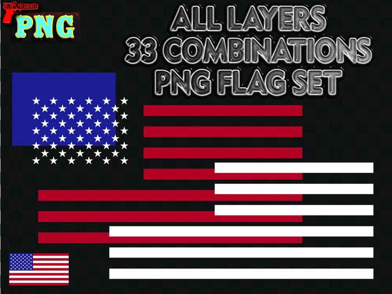 US Flag All Layers Png Bundle, United States Flag Design Bundle, US ...