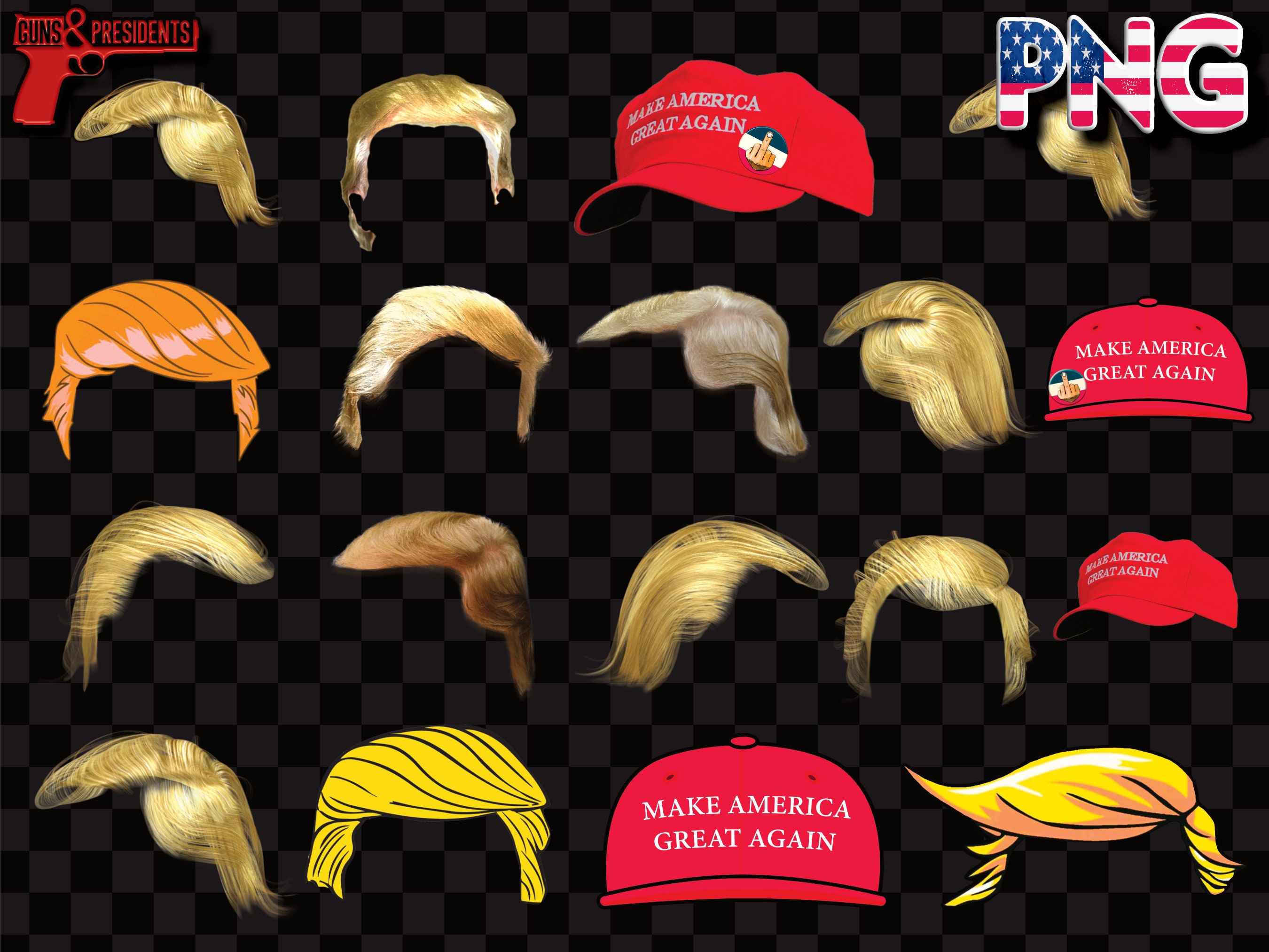 Trump Hair, Trump Hat, Trump PNG Bundle, Trump Clipart Pack, Trump ...