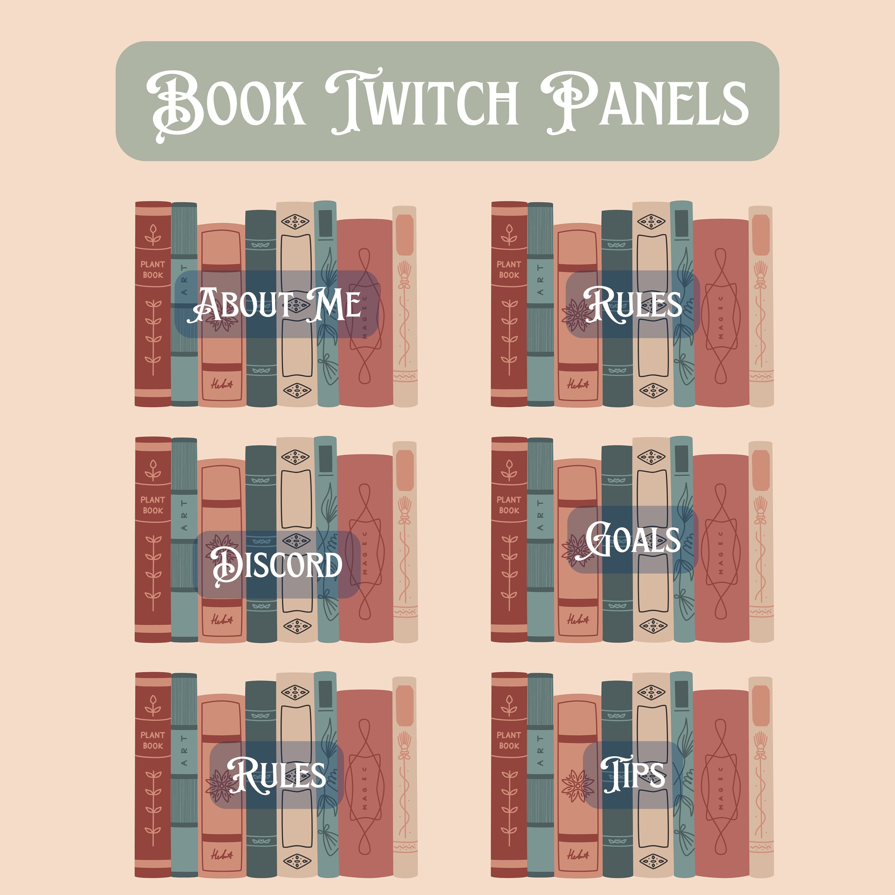 16 Book Stack Twitch Panels - Etsy