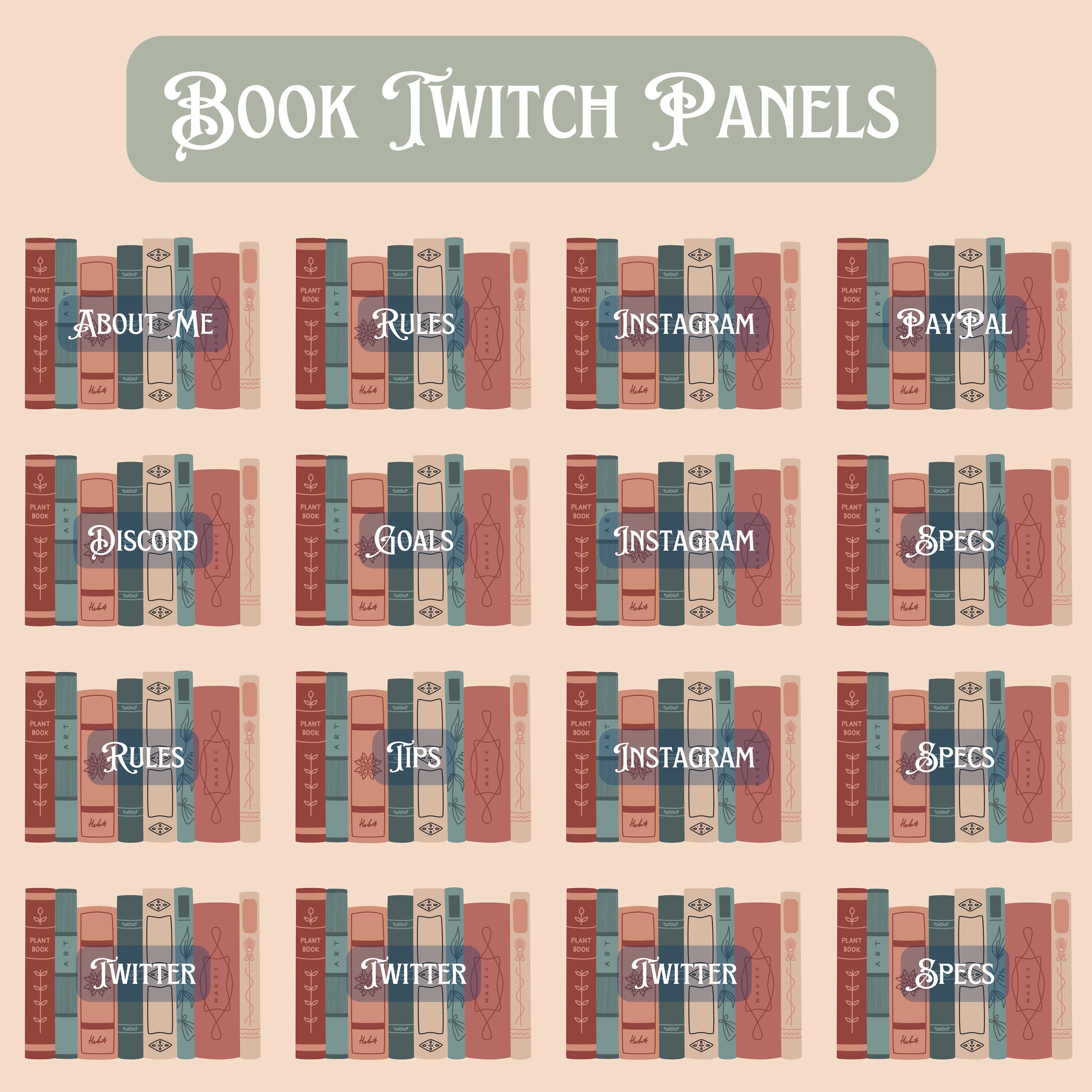 16 Book Stack Twitch Panels - Etsy