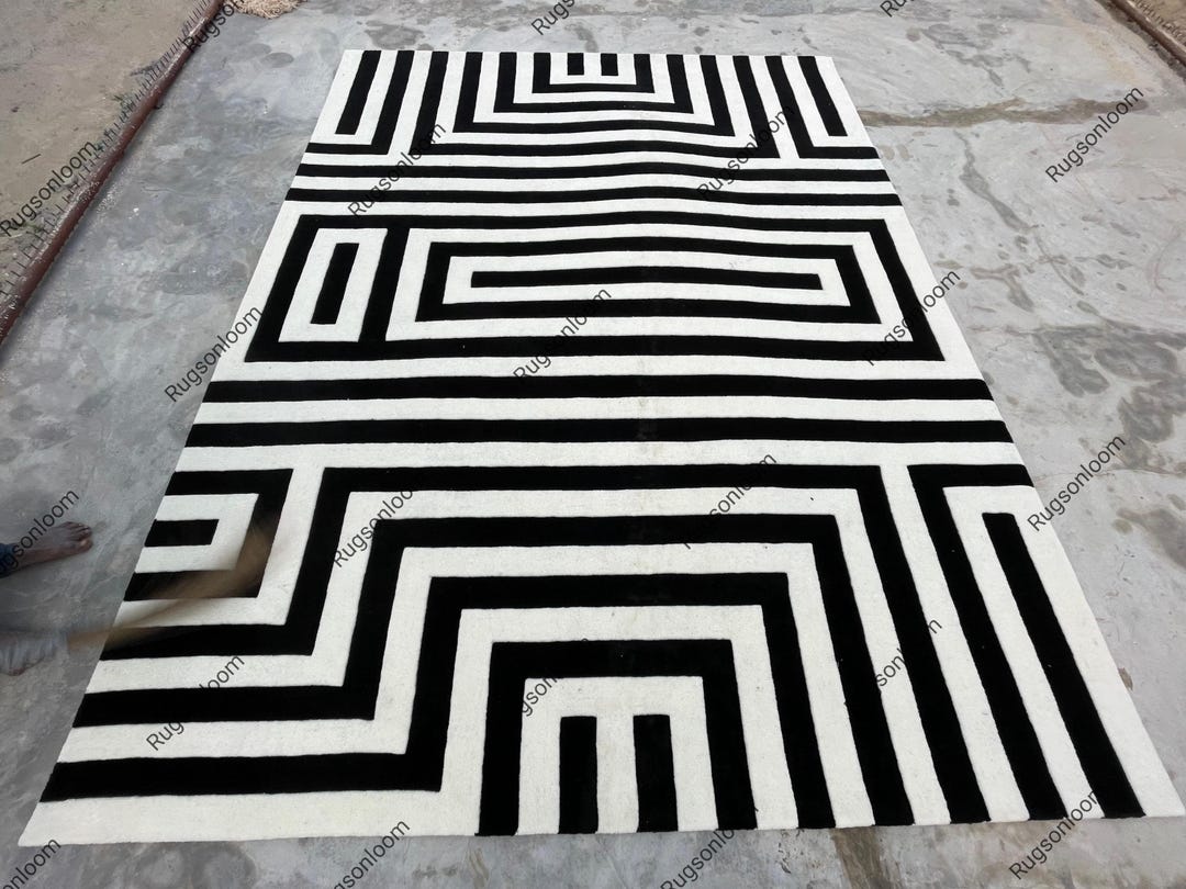Labyrinth Lines Hand-tufted Area Rug New Zealand Wool Modern Design ...