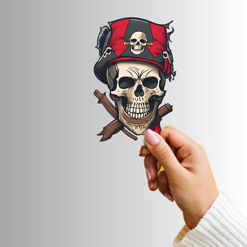 Scary Pirate Skull Sticker - Pirate Skull Digital Decal, Custom Skull ...