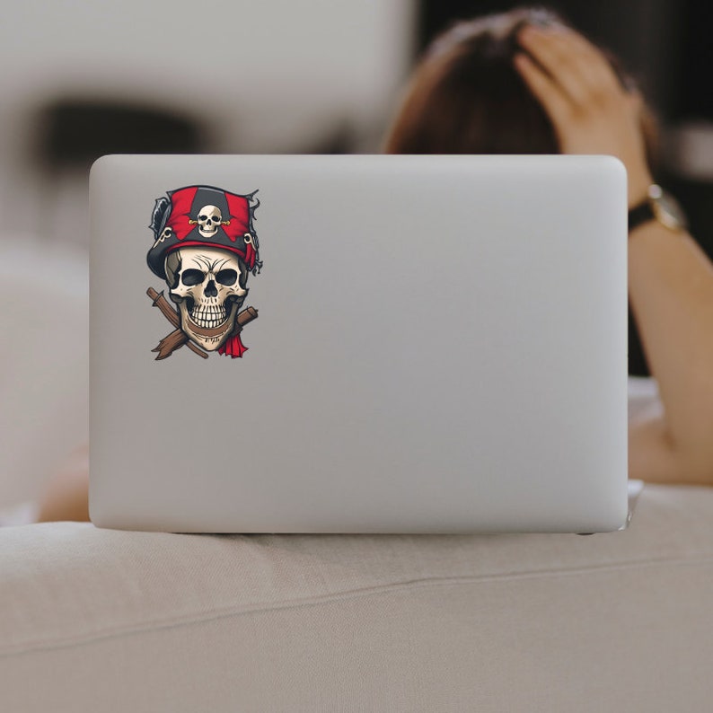 Scary Pirate Skull Sticker - Pirate Skull Digital Decal, Custom Skull ...