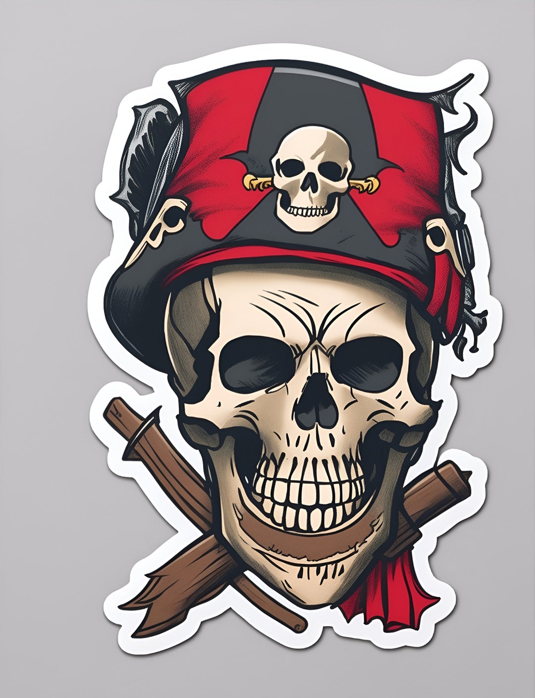 Scary Pirate Skull Sticker - Pirate Skull Digital Decal, Custom Skull ...