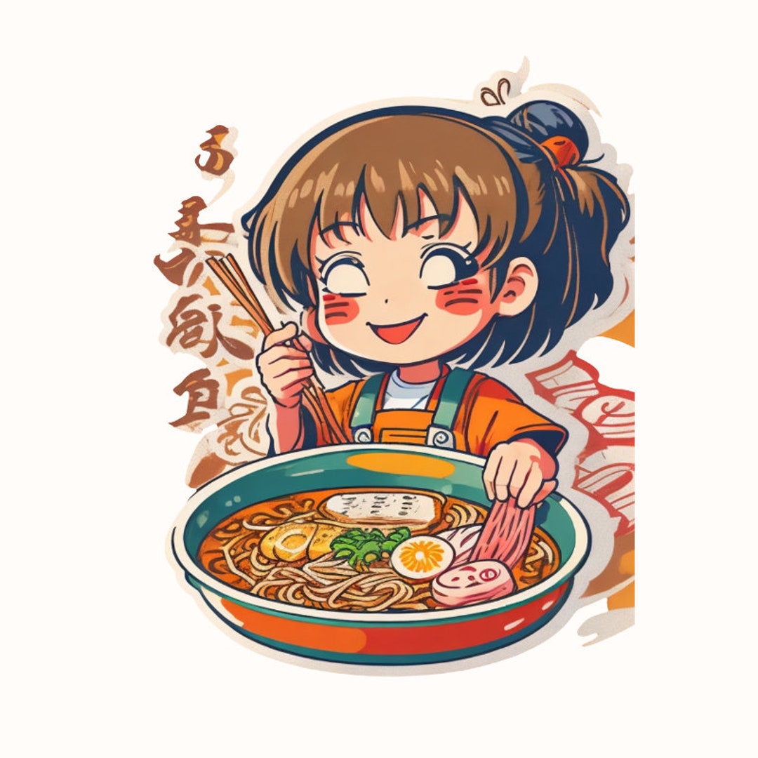 Japanese Girl Eating Ramen Noodles Bowl Sticker Stickers of Eating Food ...
