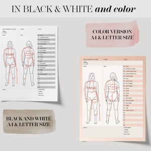 Body Size Chart Printable Digital Women Body Measurement Template ...