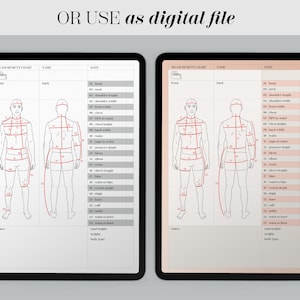 Body Size Chart Printable Digital Men Body Measurement Template, Sewing ...