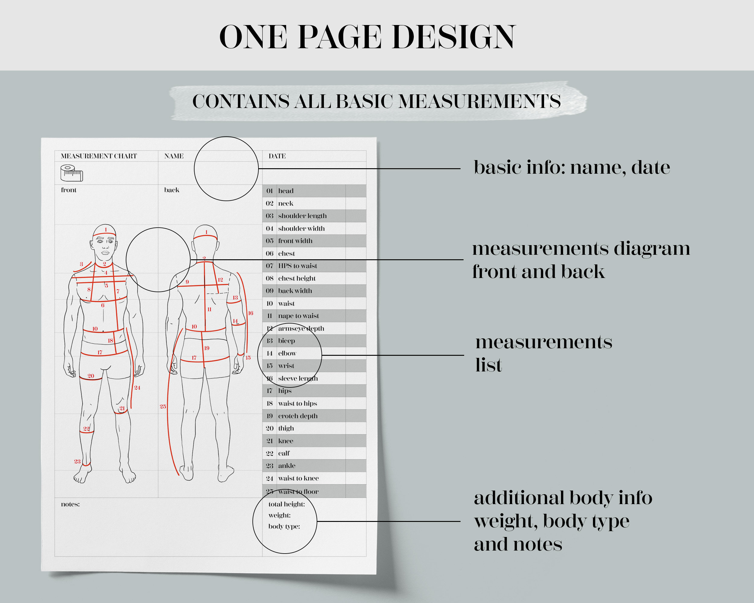 Body Size Chart Printable Digital Men Body Measurement - Etsy
