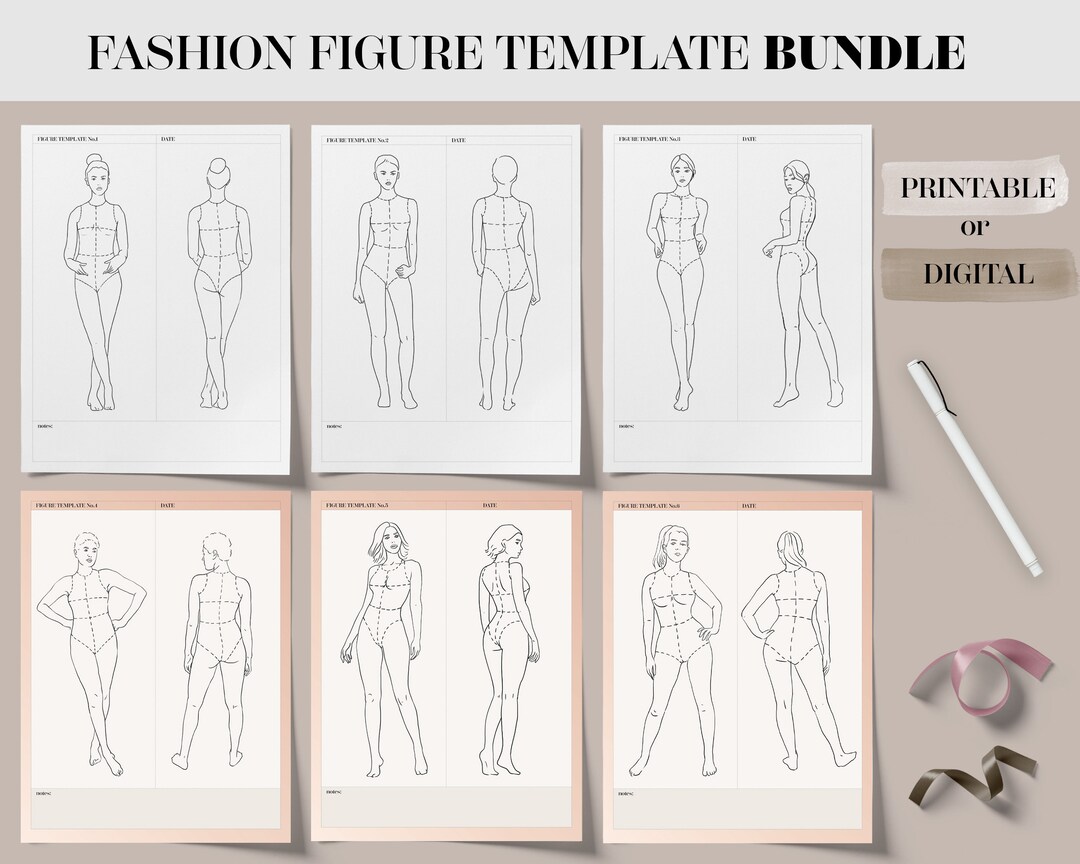 Realistic Body Fashion Figure Printable Template Bundle Set of - Etsy