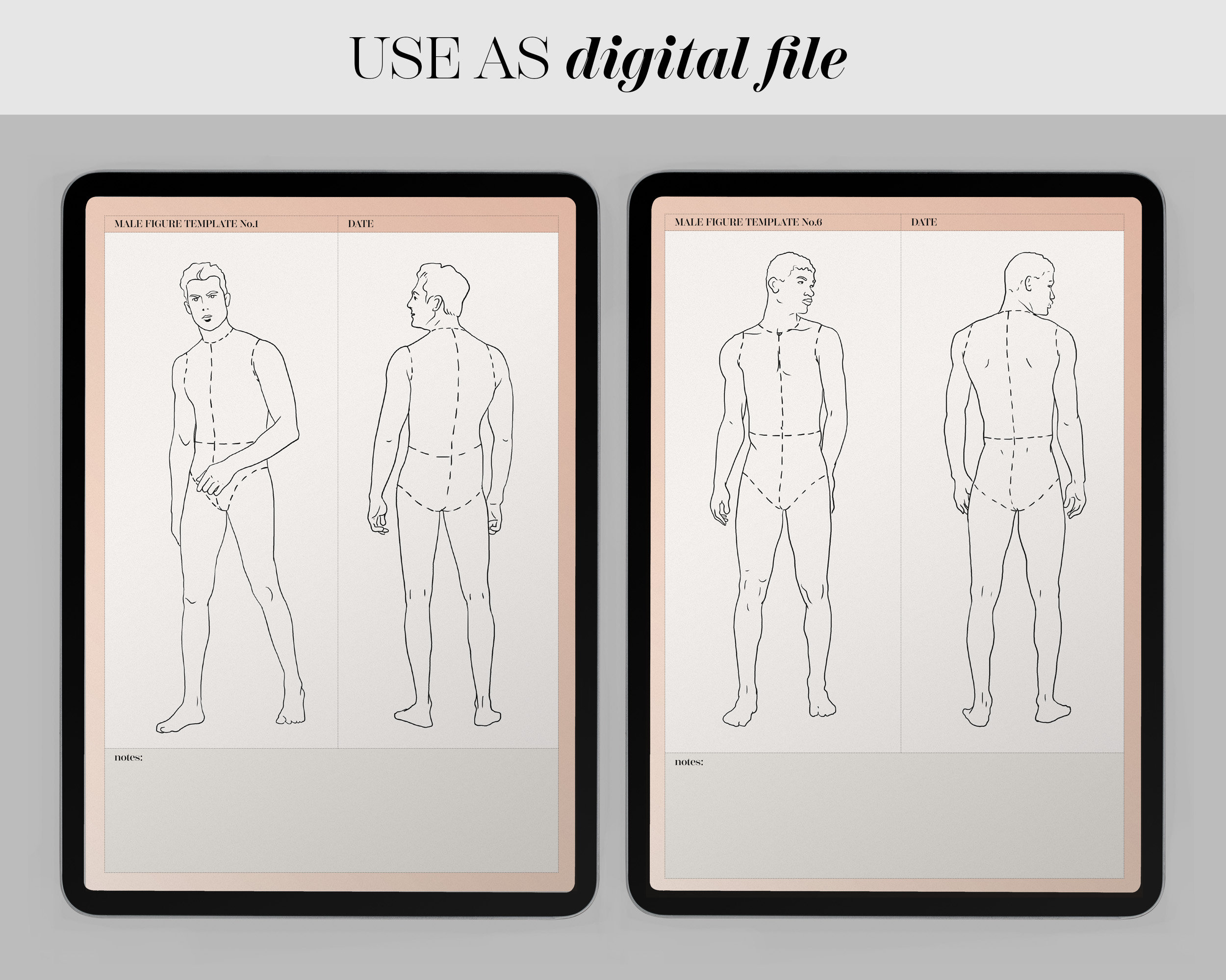 Realistic Men Body Fashion Figure Printable Template Bundle Set of 6 ...