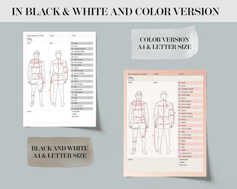 Body Size Chart Printable Digital Men Body Measurement - Etsy