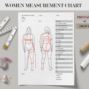 Body Size Chart Printable Digital Women Body Measurement - Etsy