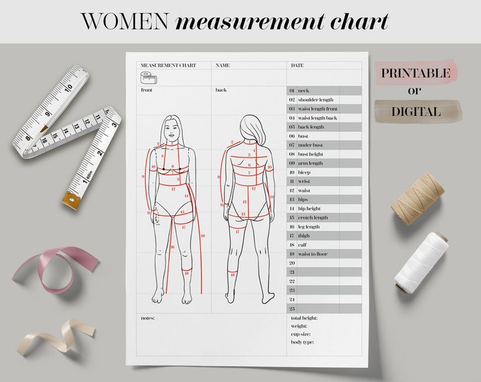 Body Measurement Chart for Dressmakers Female Body Fillable Women ...