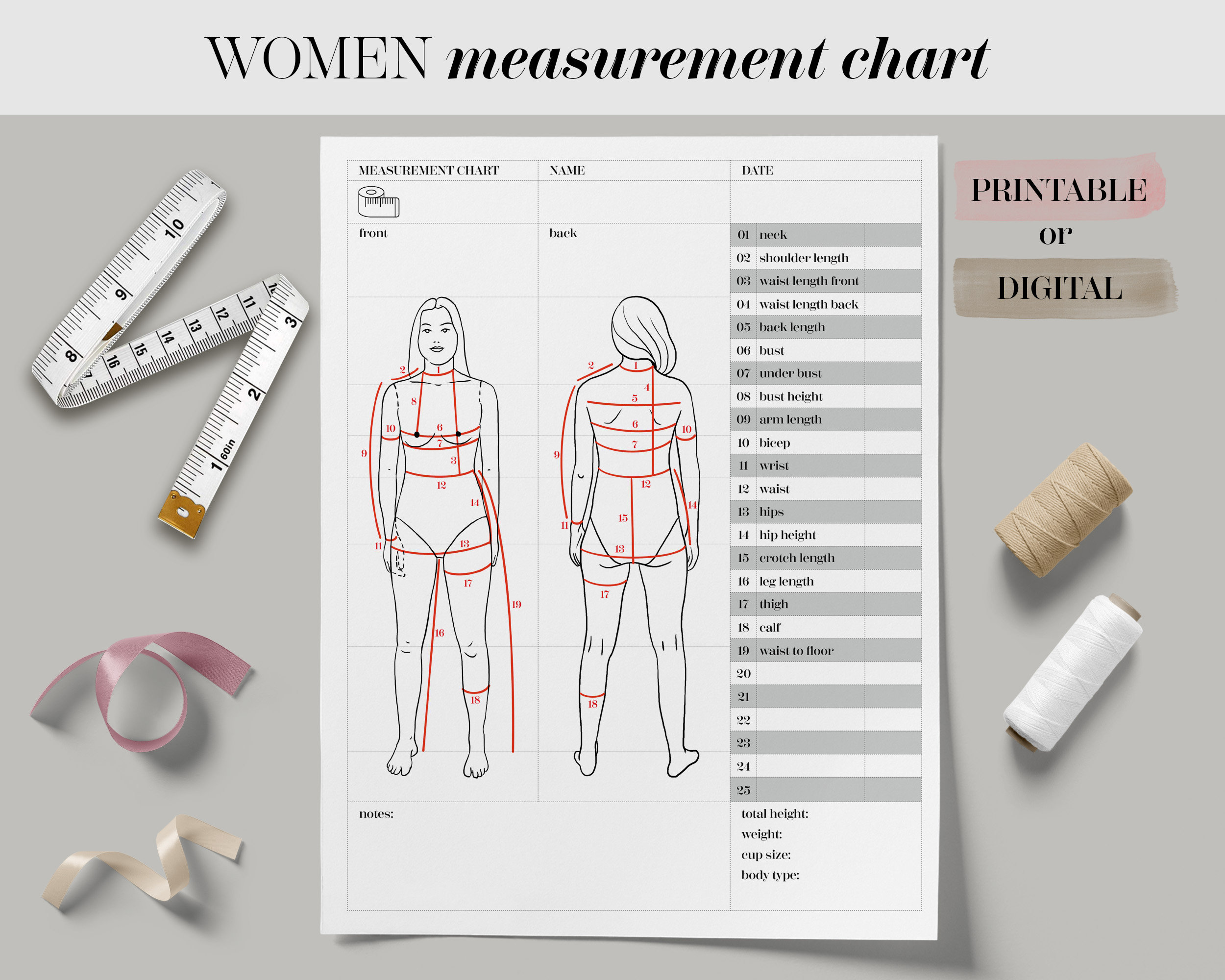Free Printable Body Measurement