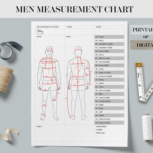 Body Size Chart Printable Digital Men Body Measurement - Etsy