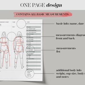 Body Size Chart Printable Digital Women Body Measurement Template, Sewing Size Chart, Body ...