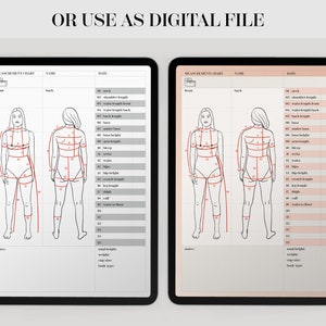 Body Size Chart Printable Digital Women Body Measurement - Etsy
