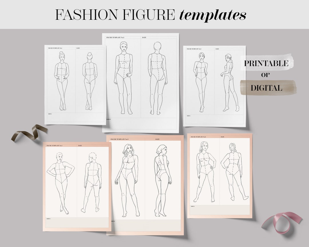 Realistic Body Fashion Figure Printable Template Bundle Set of 6 ...