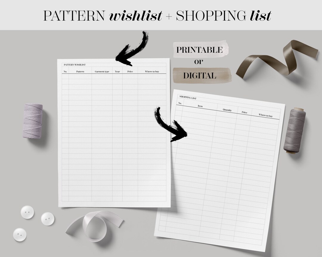 Printable or Digital Pattern Wishlist, Printable or Digital Shopping ...