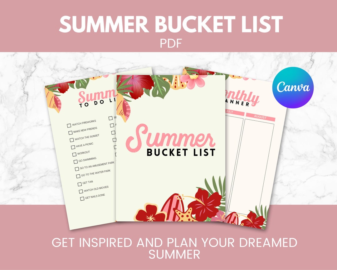 Summer Bucket List Printable, Summer Tempate, Summer Checklist, Plans ...