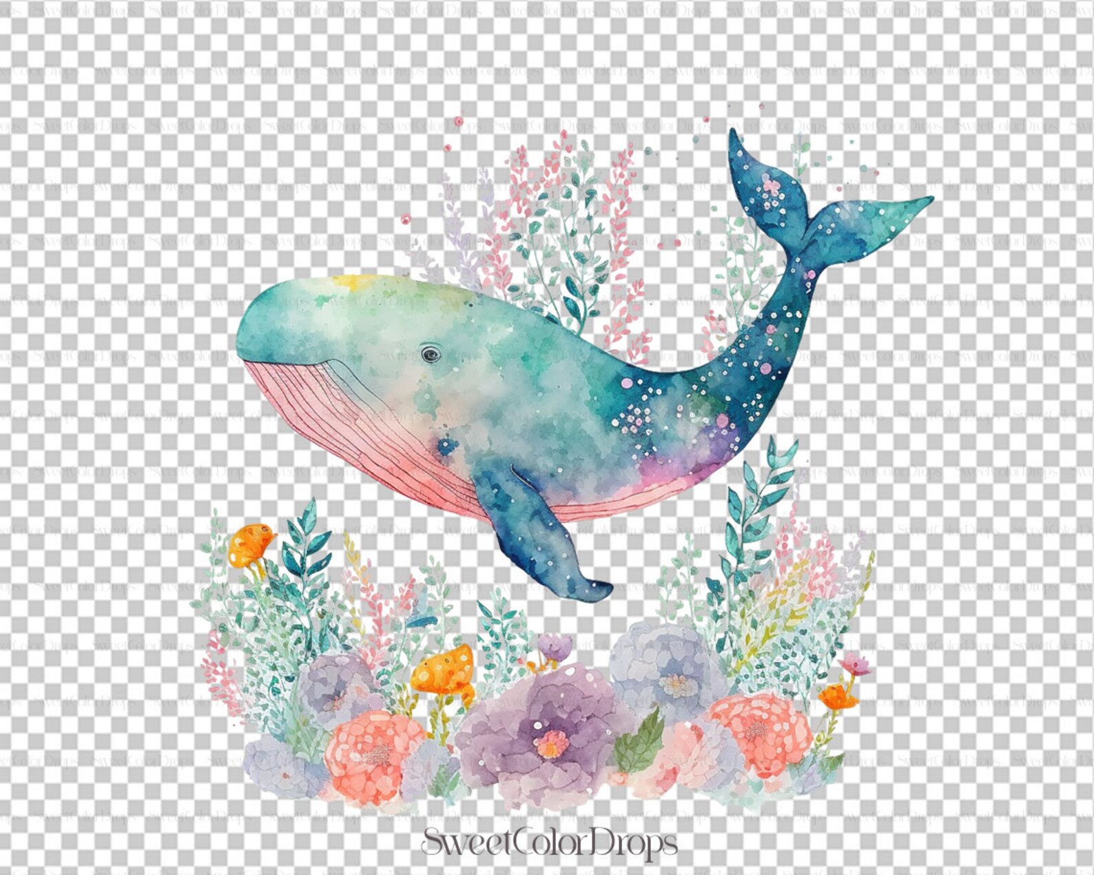 Baby Whale Watercolor Clipart PNG - Cute Nursery Wall Art Cartoon ...