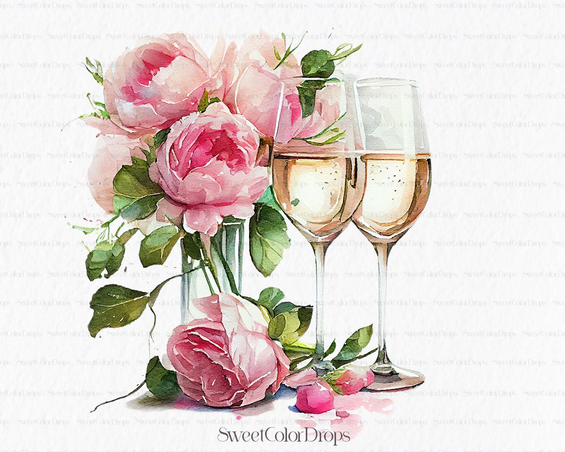 Celebration Clipart, Watercolor Party Clipart, Painted Champagne Bottle ...