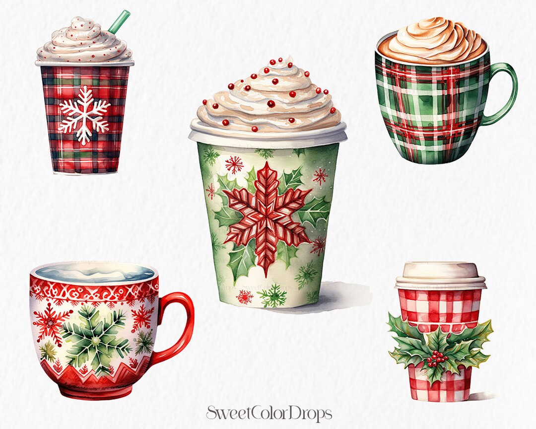 Winter Coffee Watercolor Clipart PNG Christmas Hot Chocolate - Etsy