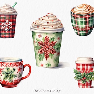 Winter Coffee Watercolor Clipart PNG Christmas Hot Chocolate - Etsy