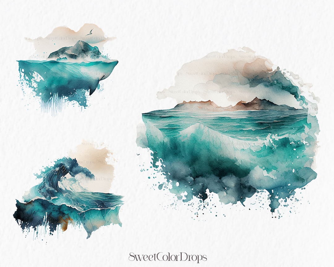 Ocean Watercolor Clipart PNG Sea Landscape Summer Nature - Etsy