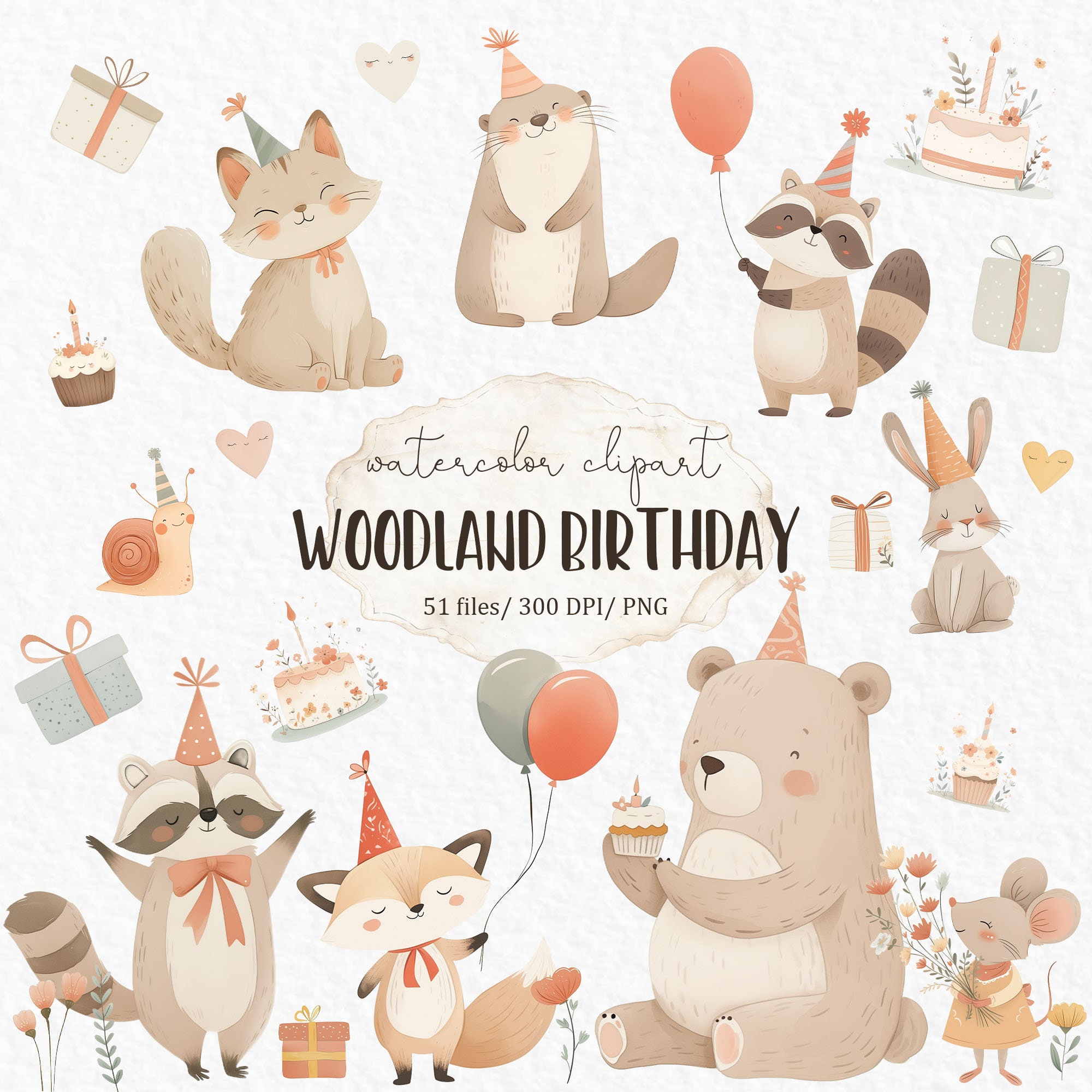 Woodland First Birthday Watercolor Png Woodland Animals Woodland Baby ...