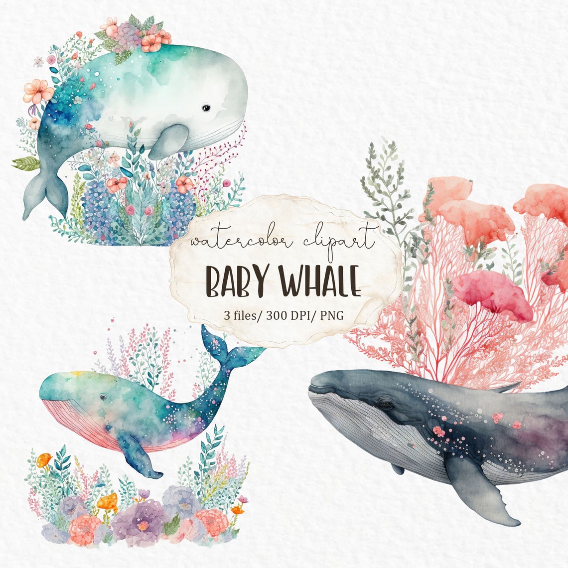 Baby Whale Watercolor Clipart PNG - Cute Nursery Wall Art Cartoon ...