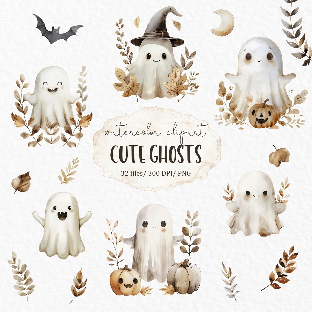 Cute Ghost Watercolor Clipart PNG #w50 - Etsy