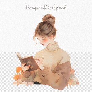 Cozy Reading Planner Girl Clipart PNG #w55 - Etsy