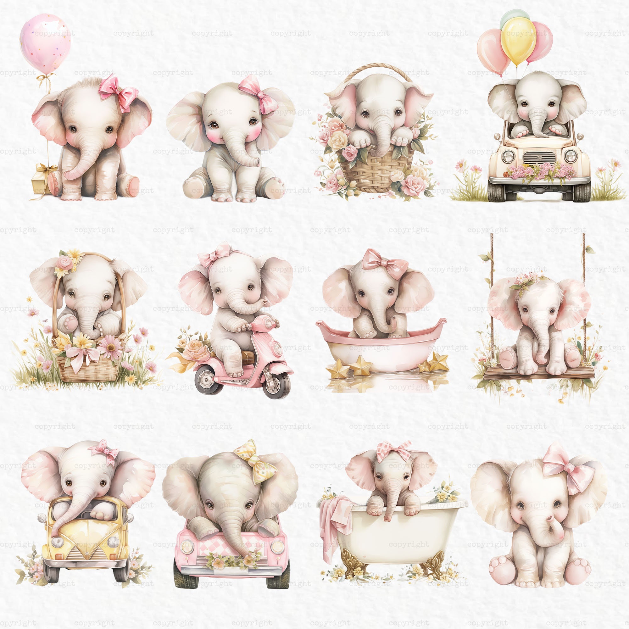 Elephant Baby Shower Clipart PNG Baby Elephant Its a Girl Gender Reveal ...