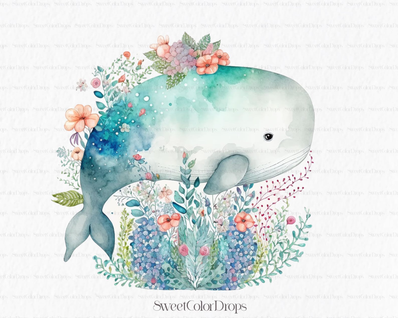 Baby Whale Watercolor Clipart PNG - Cute Nursery Wall Art Cartoon ...