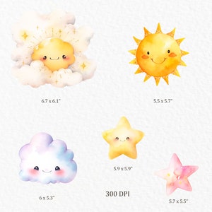 Sun Cloud Watercolor Clipart PNG #w48 - Etsy